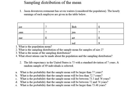 Solved Sampling Distribution Of The Mean 1 Jason Downtown