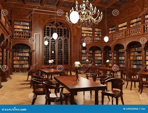 3d rendering library iterior stock illustration illustration of