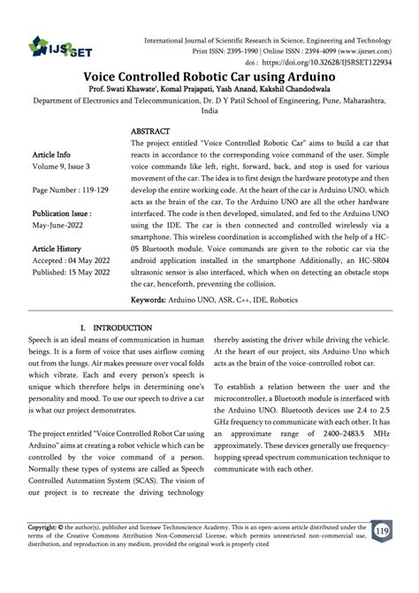 Pdf Voice Controlled Robotic Car Using Arduino