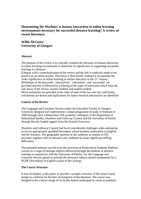 Pdf Humanising The Machine Is Human Interaction In Online Learning Environments Necessary For