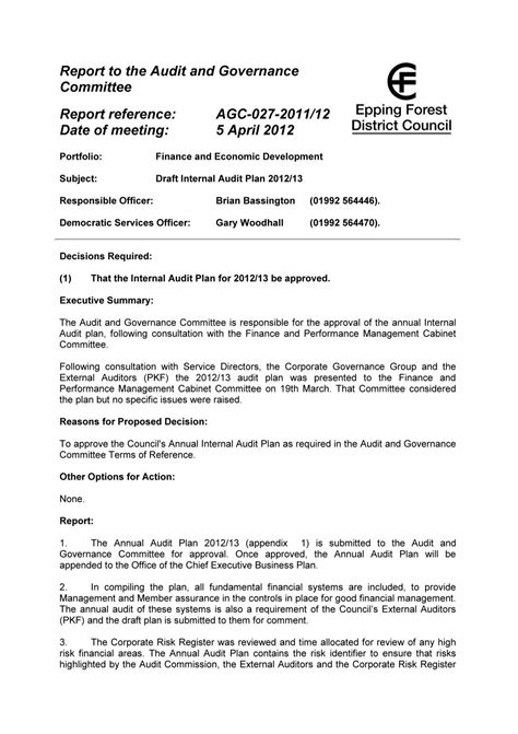 Draft Internal Audit Plan 2012 13 Pdf 120 Kb