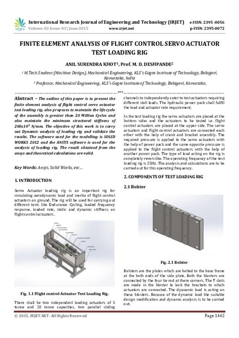 Pdf Irjet Finite Element Analysis Of Flight Control Servo Actuator Test Loading Rig