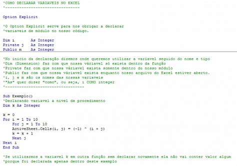 Vba Como Declarar Variáveis No Excel