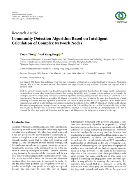 Pdf Community Detection Algorithm Based On Intelligent Calculation Of