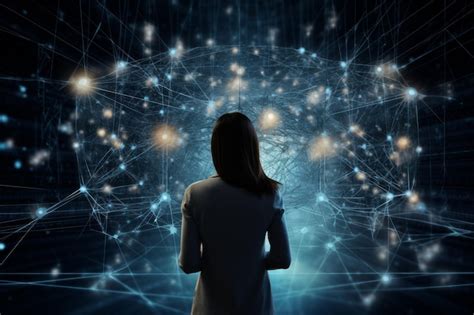 Premium Photo Woman Holds Laptop Faces Ai Neural Network