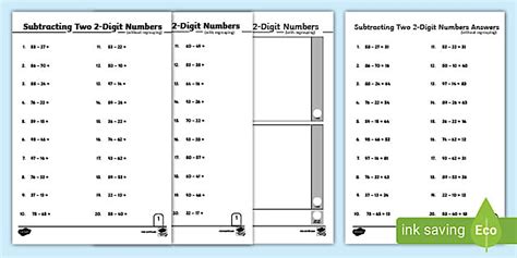 👉 Two Digit Subtraction Questions And Answers Primary Resources