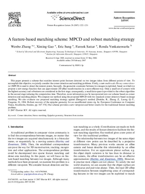 Pdf A Feature Based Matching Scheme Mpcd And Robust Matching Strategy