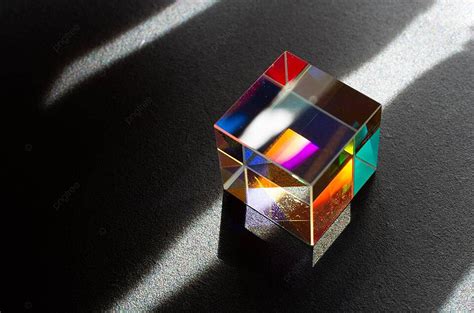 Bright Prism Cube Made Of Colorful Glass Reflecting Rainbow Colors