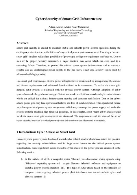 Pdf Cyber Security Of Smart Grid Infrastructure