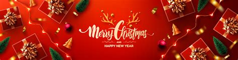 메리 크리스마스 Amp 새해 복 많은 새해 프로모션 포스터 또는 빨간색 선물 상자 Led 문자열 조명 과 빨간색과 금 스타일의