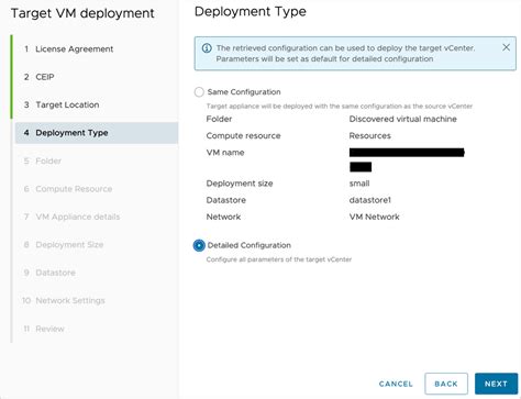 The Target Vcenter Which Can Be The Same Configuration As The Source Or The User Can Select The