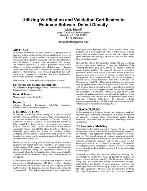 Pdf Utilizing Verification And Validation Certificates To Estimate Software Defect Density