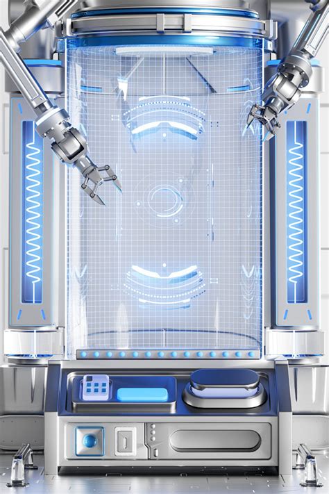 潮国创意 3d立体银蓝色科技风玻璃商品展示柜展台电商场景编号t50620548