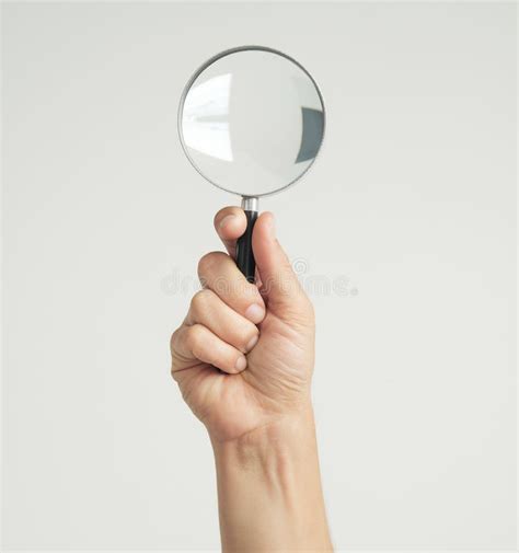 Hand Holding Magnifying Glass Close Up Detailed View Investigation Concept Stock Illustration
