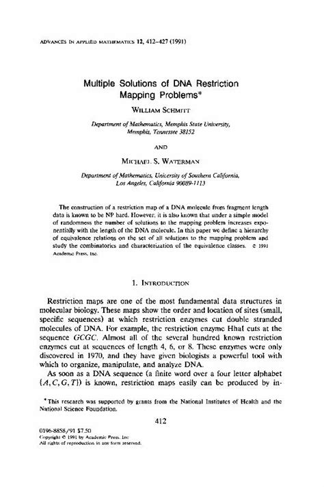 pdf multiple solutions of dna restriction mapping problems · dna