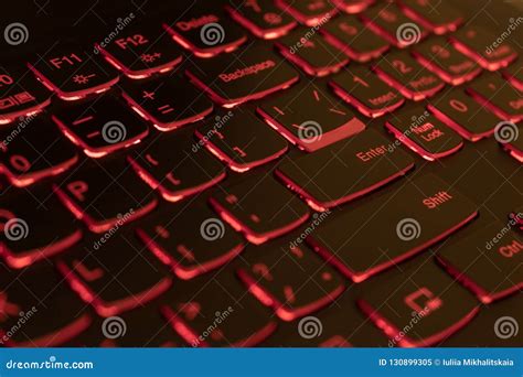 Red Backlit Laptop Keyboard Hacking And Blockchain Concept Stock Image Image Of Internet