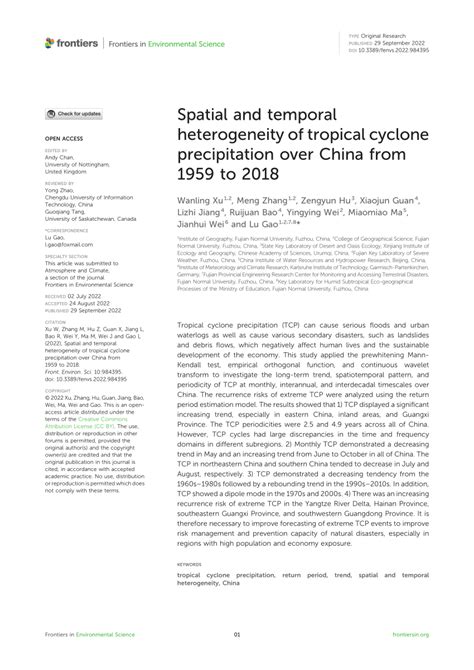 Pdf Spatial And Temporal Heterogeneity Of Tropical Cyclone