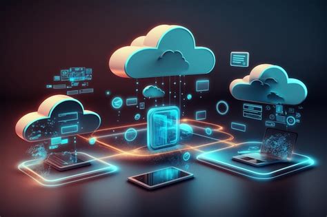 Premium Photo 3d Cloud Computing Hosting Technology With Electronic