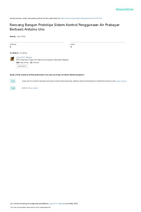 pdf rancang bangun prototipe sistem kontrol penggunaan air prabayar