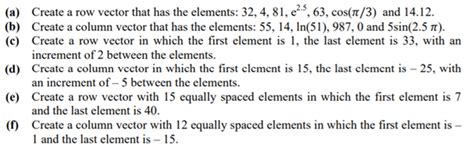 Solved A Create A Row Vector That Has The Elements Chegg