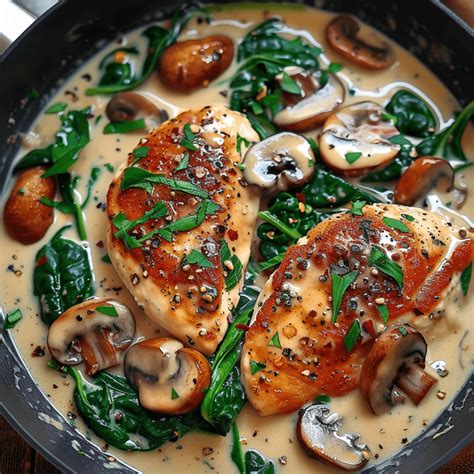 Chicken With Spinach And Mushrooms In Creamy Parmesan Sauce Grammy