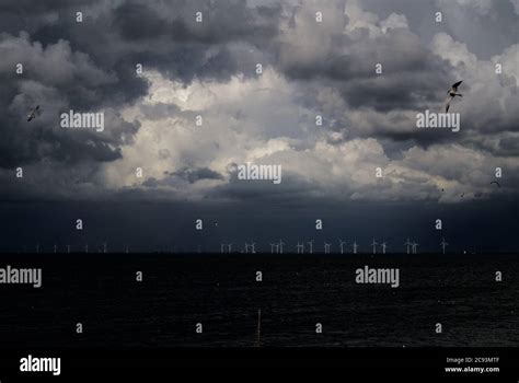 Wind Turbines On The Sea Stock Photo Alamy