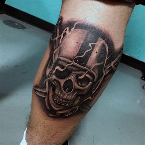 Mens Smoking Oakland Raiders Skull Tattoo On Leg Calf Tattoos For