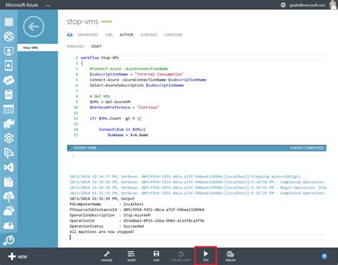 Azure Automation Creating Runbooks Returngis