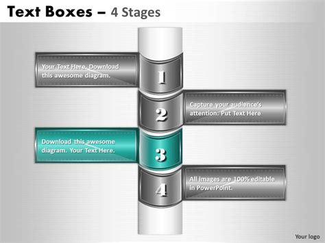 Text Boxes 4 Stages Diagram 28 PowerPoint Slides Diagrams Themes For PPT Presentations