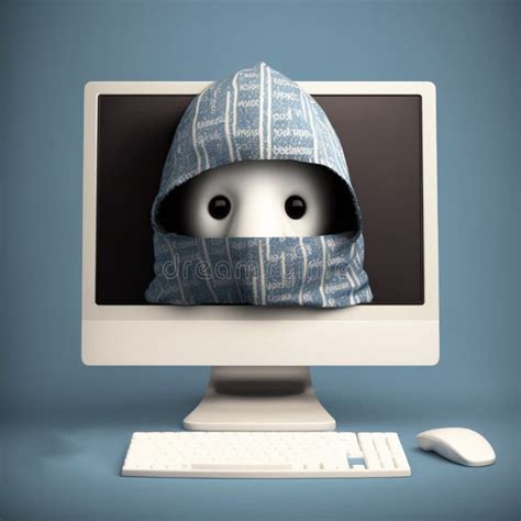3d Illustration Of Cute Anonymous Hacker In Screen Of Computer Monitor