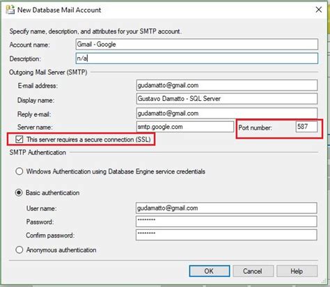 scripts em sql sql server configurando o database mail para gmail