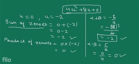Iv 4v2 8u4u U 2 4u U 2 04u 0u 2 0u 40 U −2sum Of Zeroes α β −ab