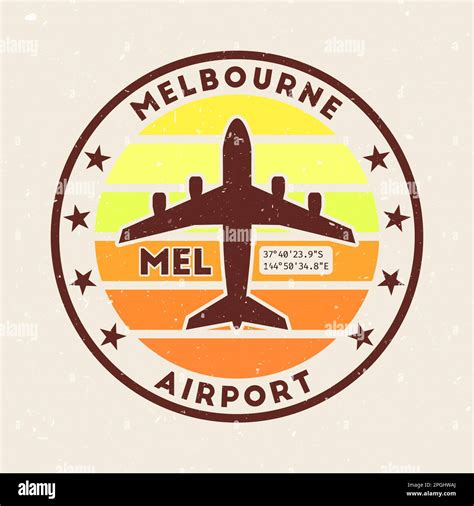 Melbourne Airport Insignia Round Badge With Vintage Stripes Airplane