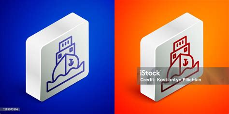 파란색과 주황색 배경에 격리 된 등색 선화물 선 아이콘 실버 스퀘어 버튼 벡터 누름 버튼에 대한 스톡 벡터 아트 및 기타 이미지 누름 버튼 대형 선박 돛 Istock