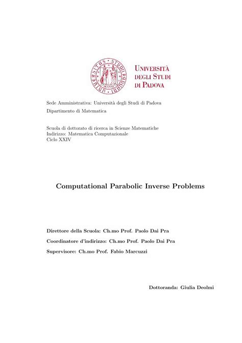 Pdf Computational Parabolic Inverse Problems Paduaresearchcabunipdit43751phdthesis