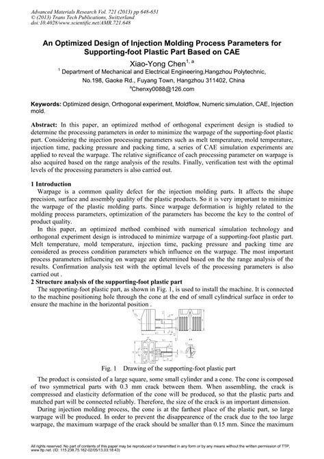 Pdf An Optimized Design Of Injection Molding Process Parameters For