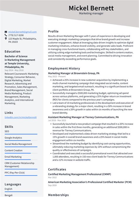 Top 16 Marketing Manager Resume Objective Examples