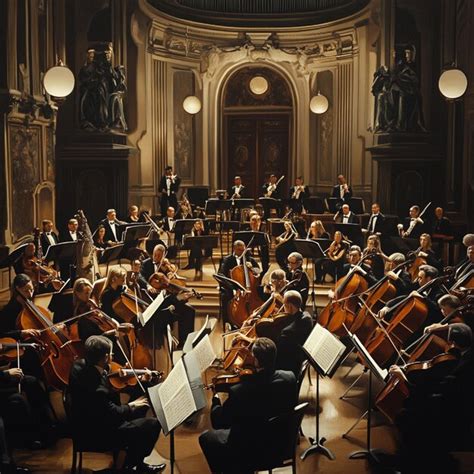 A Classical Orchestra Performing With Elegant Instruments And Formal