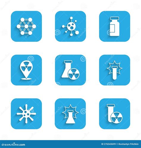Set Test Tube Radiation Chemical Explosion Bacteria Radioactive In Location And Flask And