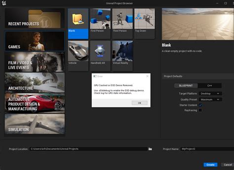 gpu crash error in project broser r unrealengine