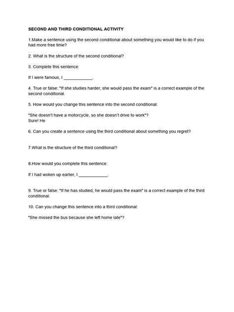 Second And Third Conditional Activity Pdf