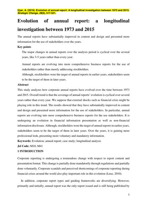 Pdf Evolution Of Annual Report A Longitudinal Investigation Between