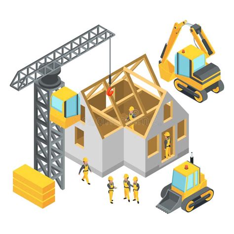 Building Construction Stage Isometric Transport For Construct Stock Vector Illustration Of