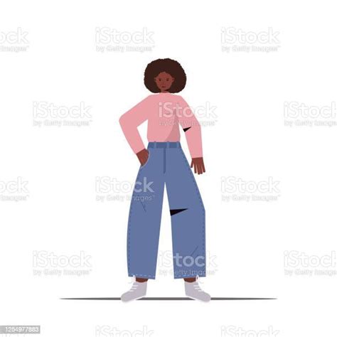 귀여운 여자 에 캐주얼 트렌디 한 옷 여성 만화 캐릭터 서 포즈 전체 길이 가공의 인물에 대한 스톡 벡터 아트 및 기타 이미지