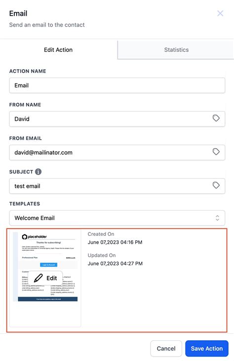 how to use email template builder in the workflow send email action
