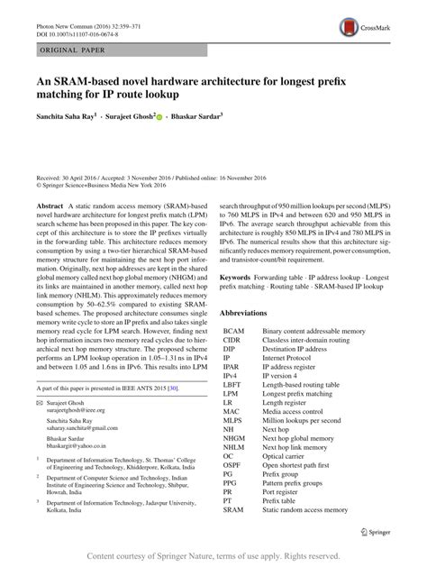 An Sram Based Novel Hardware Architecture For Longest Prefix Matching