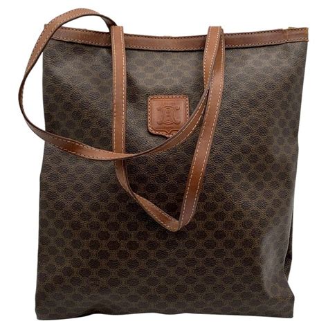 Celine Vintage Brown Macadam Canvas Shopping Bag Tote For Sale At 1stdibs