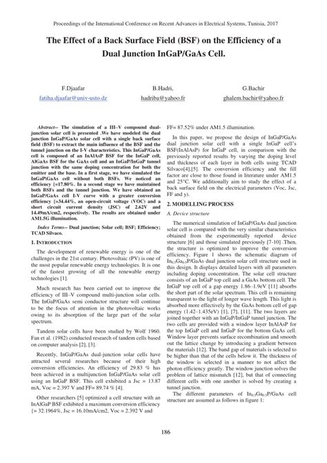 Pdf The Effect Of A Back Surface Field Bsf On The Efficiency Of A Dual Junction Ingap Gaas Cell