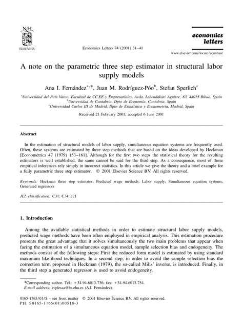 Pdf A Note On The Parametric Three Step Estimator In Structural Labor