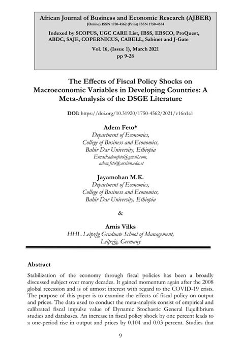 Pdf The Effects Of Fiscal Policy Shocks On Macroeconomic Variables In Developing Countries A